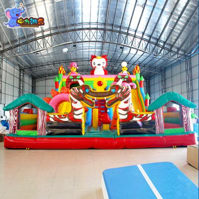 China ODM Cartoon Interactive Inflatable Bouncy Castle with Big Slide for Garden 8-10 Min Setup for sale