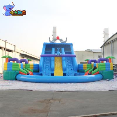 China Outdoor PVC Inflatable Dolphin Castle Bounce House with Double Slide 3m for sale