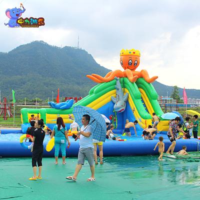 China Inflatable Octopus Water Slide with 3 Rainbow Slides for Water Park Commercial Use for sale