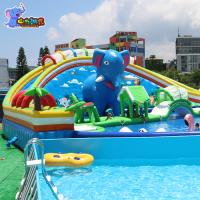 China Elephant Inflatable Water Slide 7 Color Rainbow Design 3 Play Areas PVC Bouncy Castle for sale