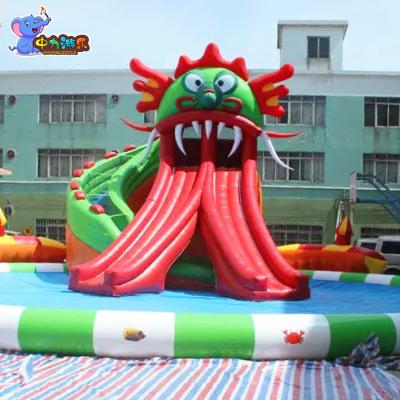 China Customizable Inflatable Water Slide 10m Dual Lane Dragon Theme Park PVC for sale
