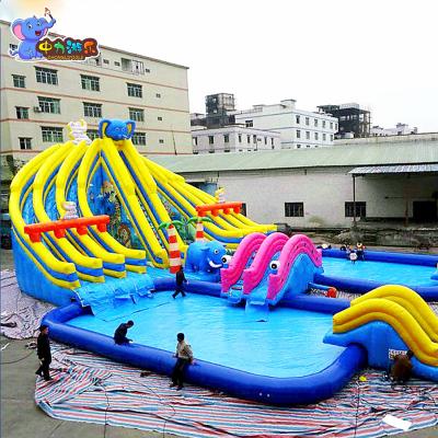 China Cartoon Inflatable Water Park Slide Swimming Pool 10m x 6m PVC for sale