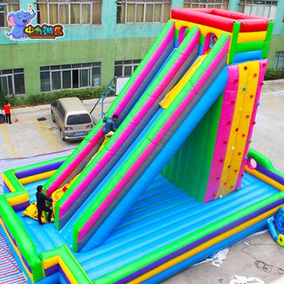 China Commercial Inflatable Water Slide with 2 Slides and Rock Climbing for Outdoor Park for sale