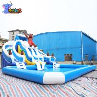 China Customised 30 Ft Inflatable Water Slide Bouncy Paddling Pool Tear Resistant PVC for sale