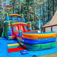 China Outdoor Inflatable Water Slide Double Lane Racing with Pool for Kids 3-12 Years 0.55mm PVC for sale