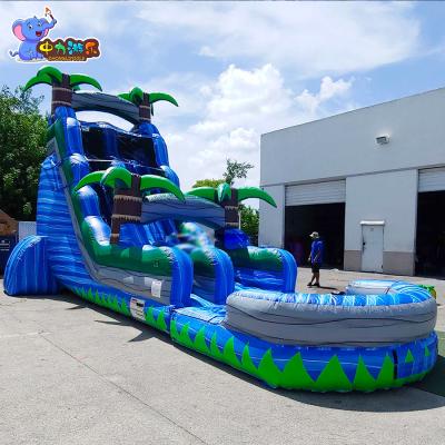 China Home Use Inflatable Water Slide Blue Tropical Storm with Pool 0.55mm PVC CE for sale