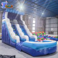 China Home Use Inflatable Water Slide Blue Tropical Storm with Pool 0.55mm PVC CE for sale