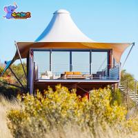 China Custom Waterproof Glamping Resort Tent Hotel with Panoramic Glass Windows 270 View for sale