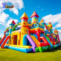 China Theme Park Inflatable Bouncy Castle with Slide for Kids 3-12 Years Outdoor Play for sale