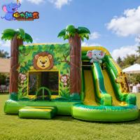 China Commercial Jungle Theme Inflatable Castle Bounce House with Slide 0.55mm PVC for sale