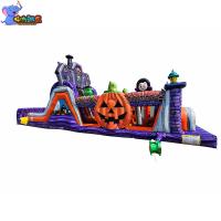 China Custom Halloween Commercial Inflatable Obstacle Course With Slide Pumpkin Haunted House Theme for Event Rental and Amusement Projects for sale