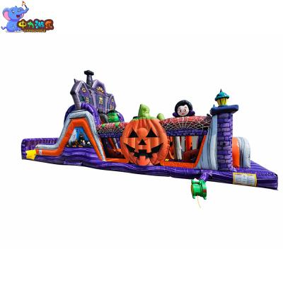 China Custom Halloween Commercial Inflatable Obstacle Course With Slide Pumpkin Haunted House Theme for Event Rental and Amusement Projects for sale