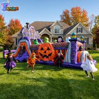China Custom Halloween Commercial Inflatable Obstacle Course With Slide Pumpkin Haunted House Theme for Event Rental and Amusement Projects for sale