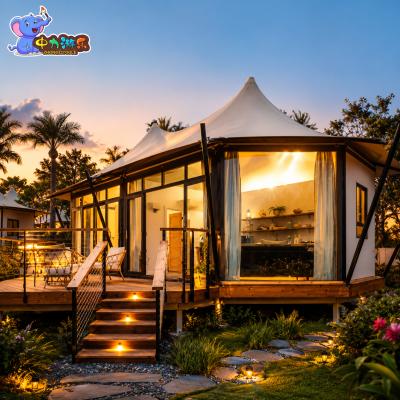 China OEM Permanent Tarpaulin Safari Tent Glamping Resort Hotel Room 4m x 6m for sale