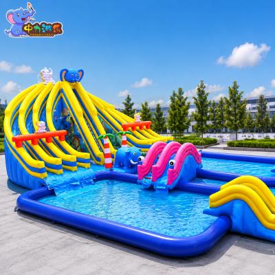 China Cartoon Inflatable Water Park Slide Swimming Pool 10m x 6m PVC for sale