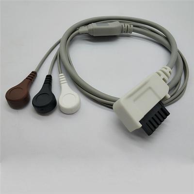 China Monitoring Holter ECG Cable DR200 / 300 3 Lead Patient Cable With Snap for sale
