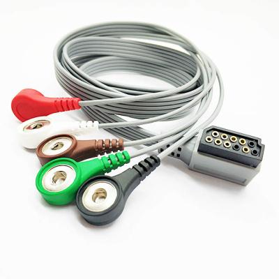 China HP 4 Leads Anti Electricity holter Cable , High Strength Continuous Ecg Monitoring Holter cable grey for sale