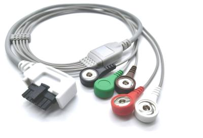 China Compatible Northeast ECG Holter 3 Leads 5 Leads cable 1metre AHA IEC With Snap Clip for Patient Monitor for sale