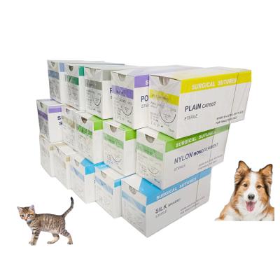 China Veterinary Animal Hospital PDO Chromic Catgut Silk Nylon PGA 910 75cm Surgical Sutures With Sterile Needle Dog cat Pet Animal for sale