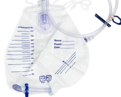China Sterile Medical Grade PVC Urine Drainage Bag with 2000ml Capacity and Bottom Outlet T Valve for Easy Drainage for sale