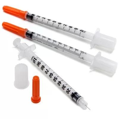 China Disposable Sterile Syringe with Zero Dead Space Design and Bright Orange Caps to Ensure Safe and Insulin Administration for sale