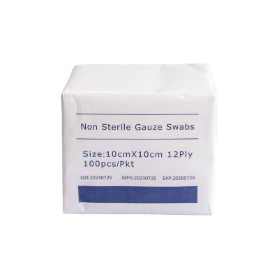 China Medical Surgical Gauze Swab Non Sterile 10*10cm 12ply  40S Gauze Swab 100pcs/pkt For Hospital Use for sale