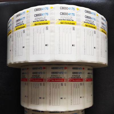 China 50*19mm Medical Blood Tube Labels 50-60mic Thickness Roll Packing for sale
