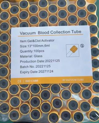 China 13x100mm Gel Clot Activator Tube 6ml For Medical Blood Testing for sale