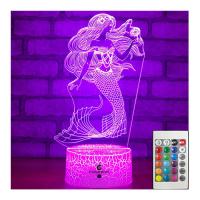 China Portable Acrylic Mermaid 3D Lamp with 16 Color RGB LED, Smart Touch Control and 5V USB Power for sale