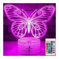 China Acrylic 3W 3D Illusion Butterfly Night Light with 16 Colors and Remote Control 190x200mm for sale