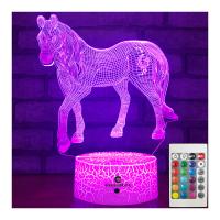 China 3D Illusion Horse Night Light with Timer Remote Control - 16 Colors, 190×200mm, 5V USB Power for sale