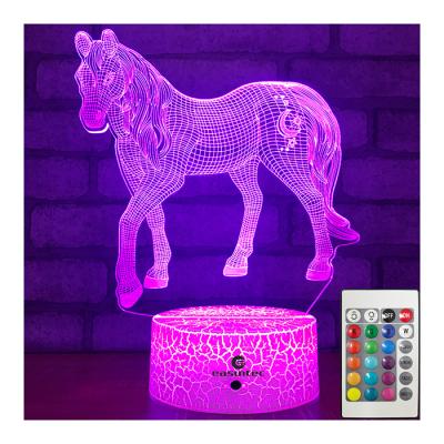 China 3D Illusion Horse Night Light with Timer Remote Control - 16 Colors, 190×200mm, 5V USB Power for sale