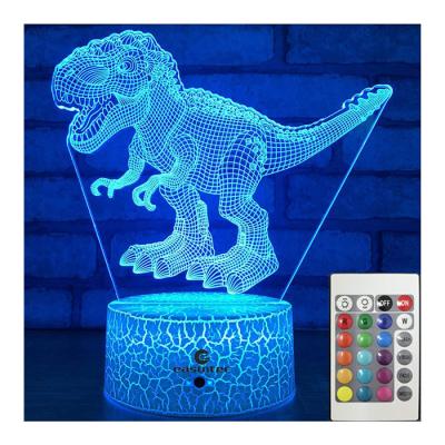 China ROHS Dinosaur 3D Illusion Night Light with 16 Color Changing Modes and Remote Control - 190x200mm for sale