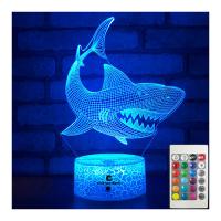 China Shark 3D Illusion LED Lamp with 16 Color RGB Lighting, Remote Control and 5V USB Power for Kids Room Decor for sale