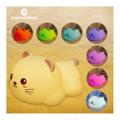 China Rechargeable Silicone LED Night Light with 7 Colors & Warm Mode, 106×78.5×140mm Cat Design for Kids for sale