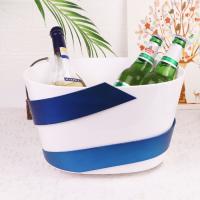 China Custom 8L White Plastic Ice Bucket With Detachable Blue Ribbon Champagne Bucket for sale