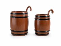 China 25ml 50ml Whiskey Barrel Shaped Shot Glasses Wooden Grain Finish Unique Designs for sale