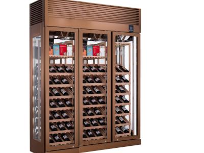 China HJG-1650A Three Door Air-Cooled Wine Cabinet 1800x600x2400mm with Fingerprint-Resistant Stainless Steel for sale