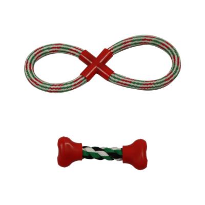 China Chew Durable Pet Toys Promotion Gift 8 Shaped Plastic Cotton String Cross Cat Dog 26cm for sale