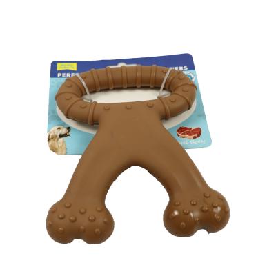 China Tough Indestructible Quiet Durable Squeaky Dog Toys For Small Dogs Interactive Two Headed Bone Teeth Cleaning for sale