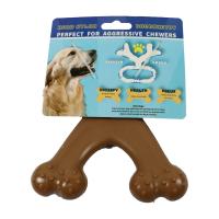 China Tough Indestructible Quiet Durable Squeaky Dog Toys For Small Dogs Interactive Two Headed Bone Teeth Cleaning for sale