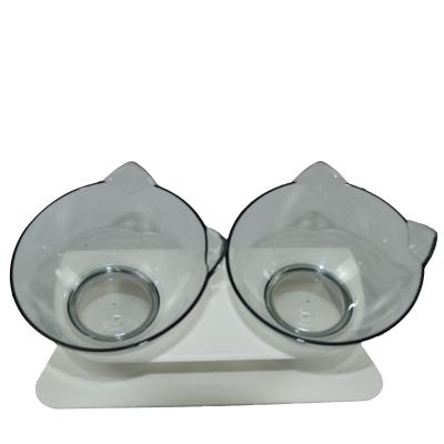 China Non Slip 2 Double Cat Food Bowl Plastic Lovely Cat Ear Shaped  Bevel Water Neck Protection 11