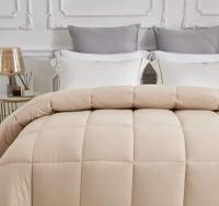 China Beige Stitched Queen Microfiber Comforter Set Soft Microfiber Polyester Duvet Cover for sale
