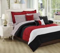 China Queen Size Printed Microfiber Comforter 80gsm 100gsm Warm Black And Red Striped Bedding for sale