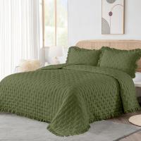 China Ruffled Edge Quilted Embroidered Ultrasonic Summer Comforter 3-Piece Custom Bedspread Bedding Set for sale