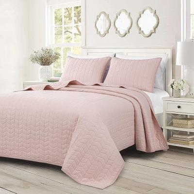 China Solid Color Quilted Embroidered Bedspread Full 120gsm Ultrasonic Bedspread Microfiber Bed Quilt for sale