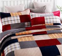 China Holland Velvet Yarn Dyed Fabric Handmade Patchwork Quilted Bedspread Christmas Decorative Bed Cover Embroidery for sale