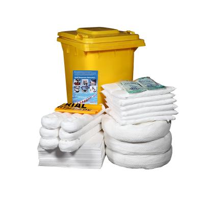 China White 240L Oil Only Spill Kit Wheelie Bin for Hydrocarbons - 57x73x102cm with 80 Pads and 6 Socks for sale