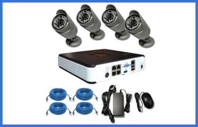 China 4PCS Waterproof 1.0 / 2.0MP IP POE Bullet HD CCTV Camera Kits For Home / Shop for sale