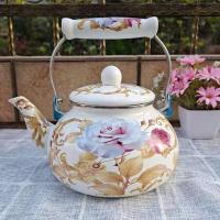 China Porcelain Classical Style Custom Flowery Design Enamel Kettle Metal Steel Enamelled Teapot Perfect for Tea Brewing for sale